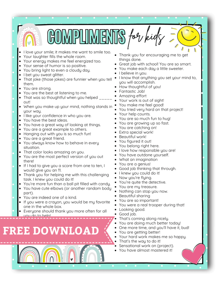 101 Compliments for Kids That'll Raise Them Up! • Mindfulmazing.com