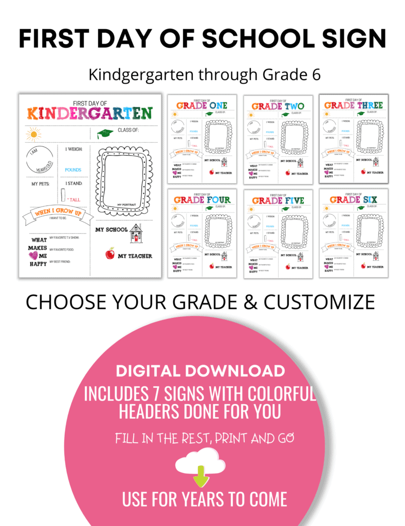 FREE First Day of School Signs (Editable For All Grades) • Mindfulmazing