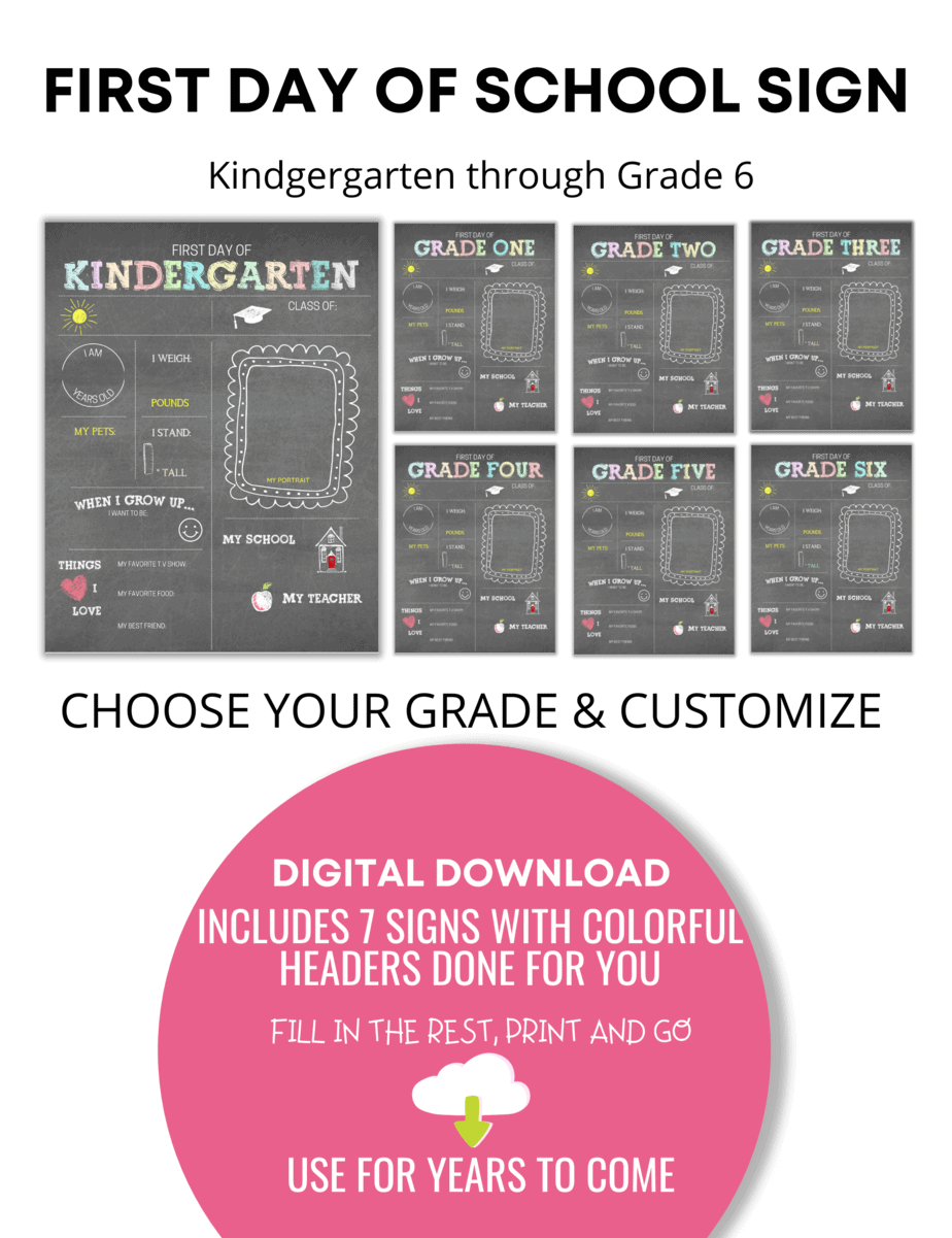 FREE First Day of School Signs (Editable For All Grades) • Mindfulmazing