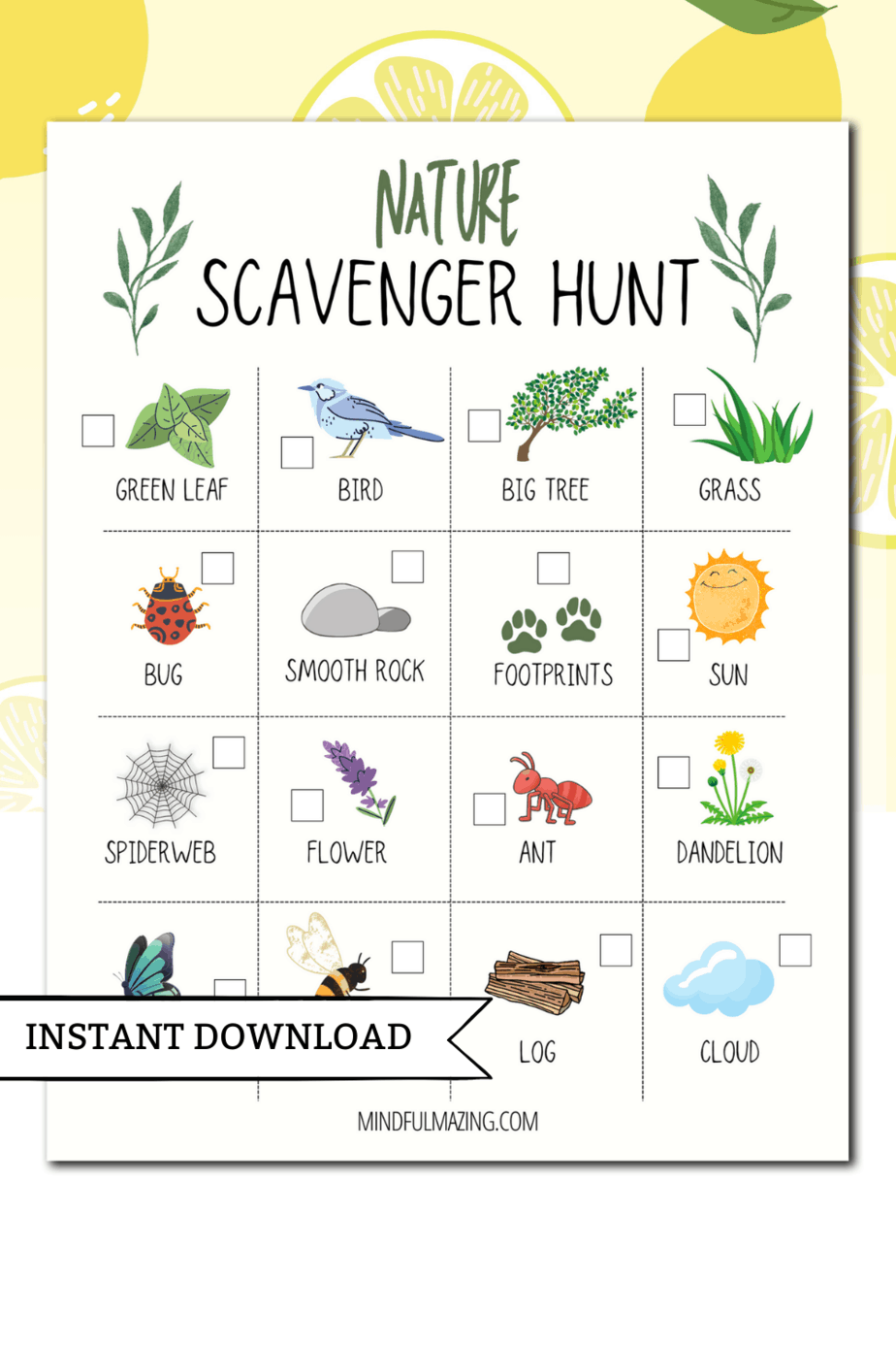 FREE Nature Scavenger Hunt For Kids • Mindfulmazing.com