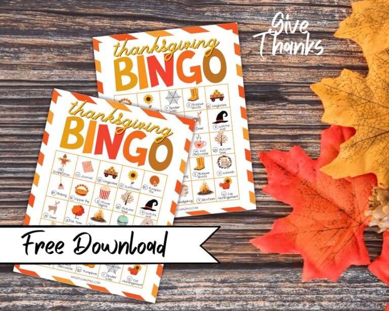 Free Printable Thanksgiving Bingo Game Cards for Kids • Mindfulmazing.com