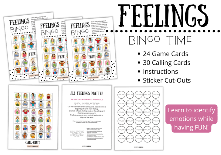 Printable Feelings Bingo Game (24 Cards) • Mindfulmazing.com