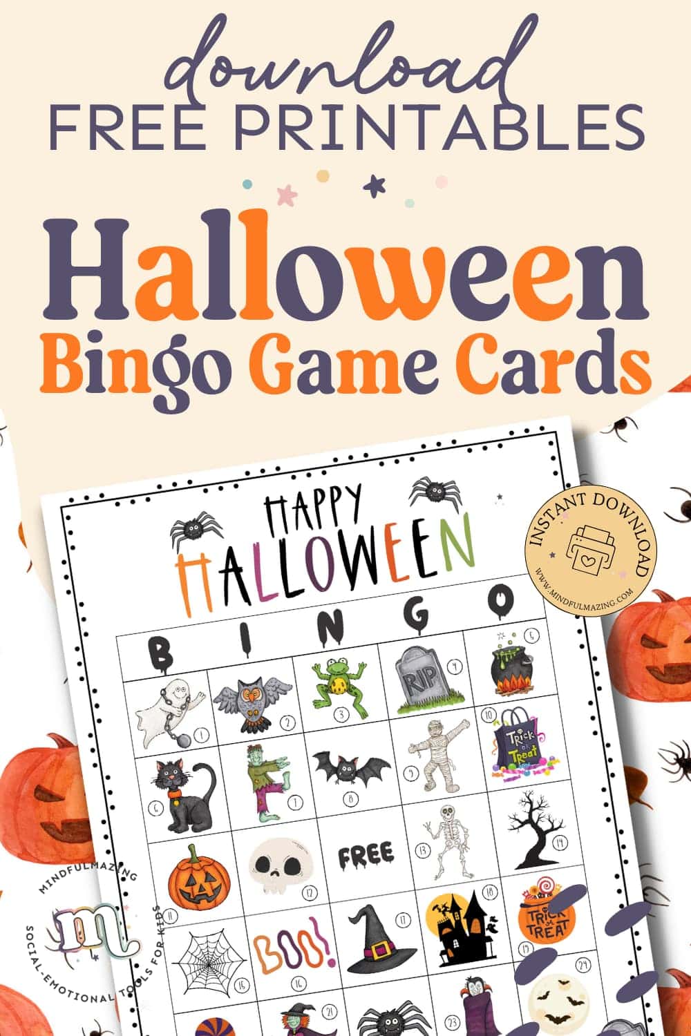 25 Free Printable Halloween Bingo Cards for Kids • Mindfulmazing.com