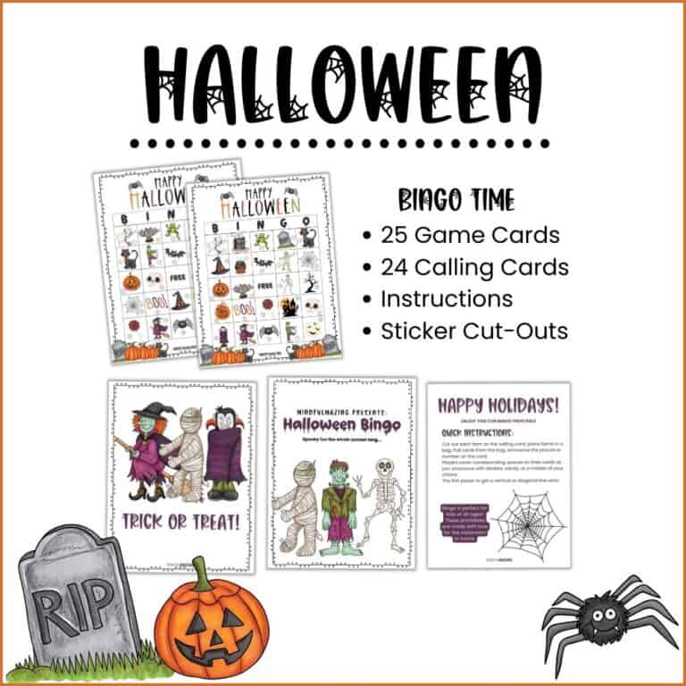Free Printable Halloween Bingo Game Cards For Kids • Mindfulmazing.com