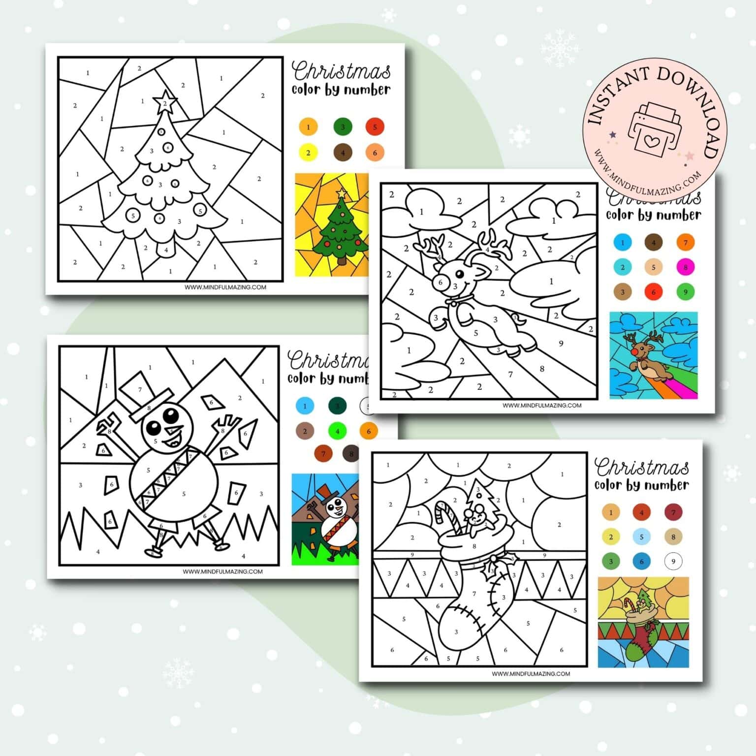 Free Christmas Color by Number Printables • Mindfulmazing.com
