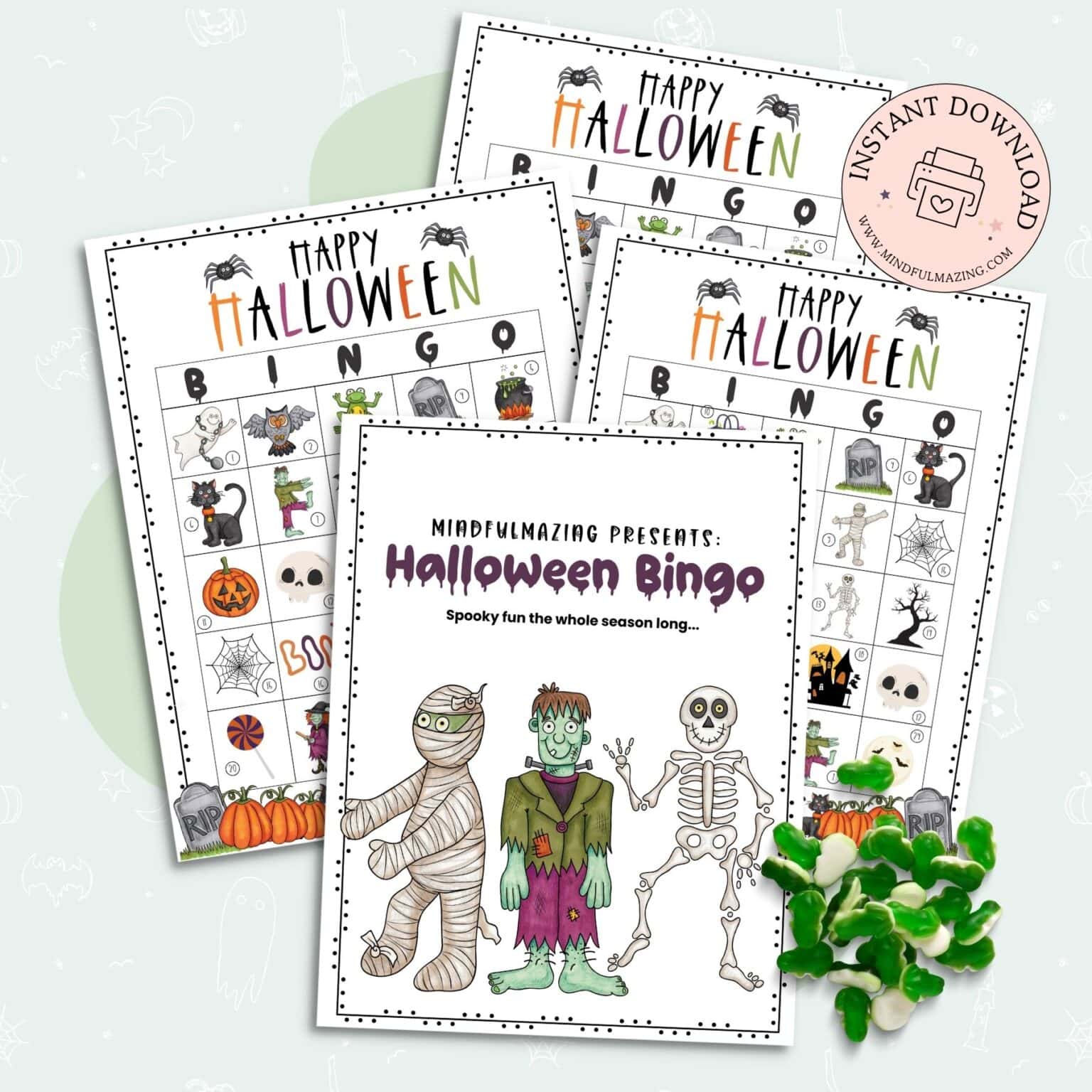 Free Printable Halloween Bingo Game Cards For Kids • Mindfulmazing.com