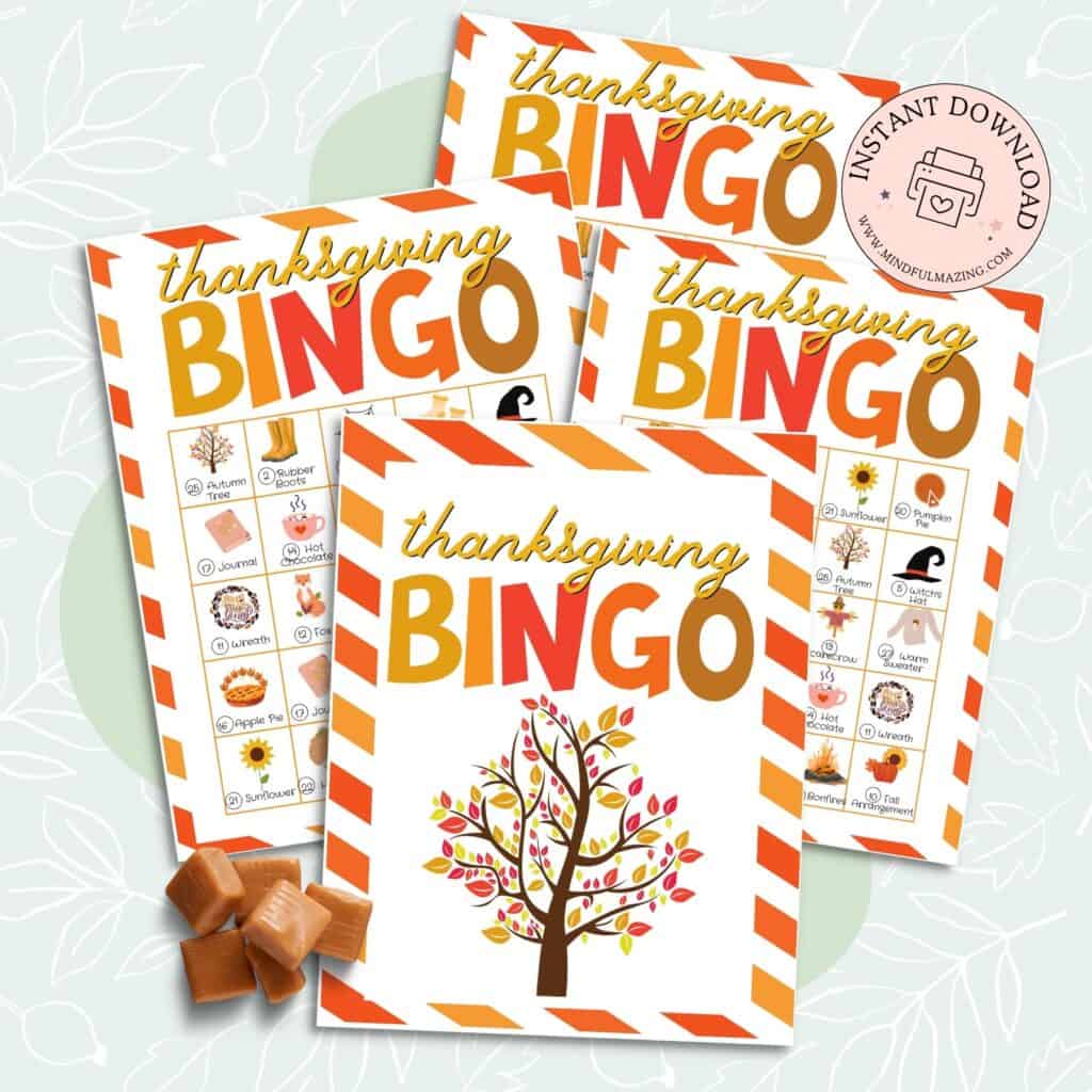 30 Free Printable Thanksgiving Bingo Cards for Kids • Mindfulmazing.com