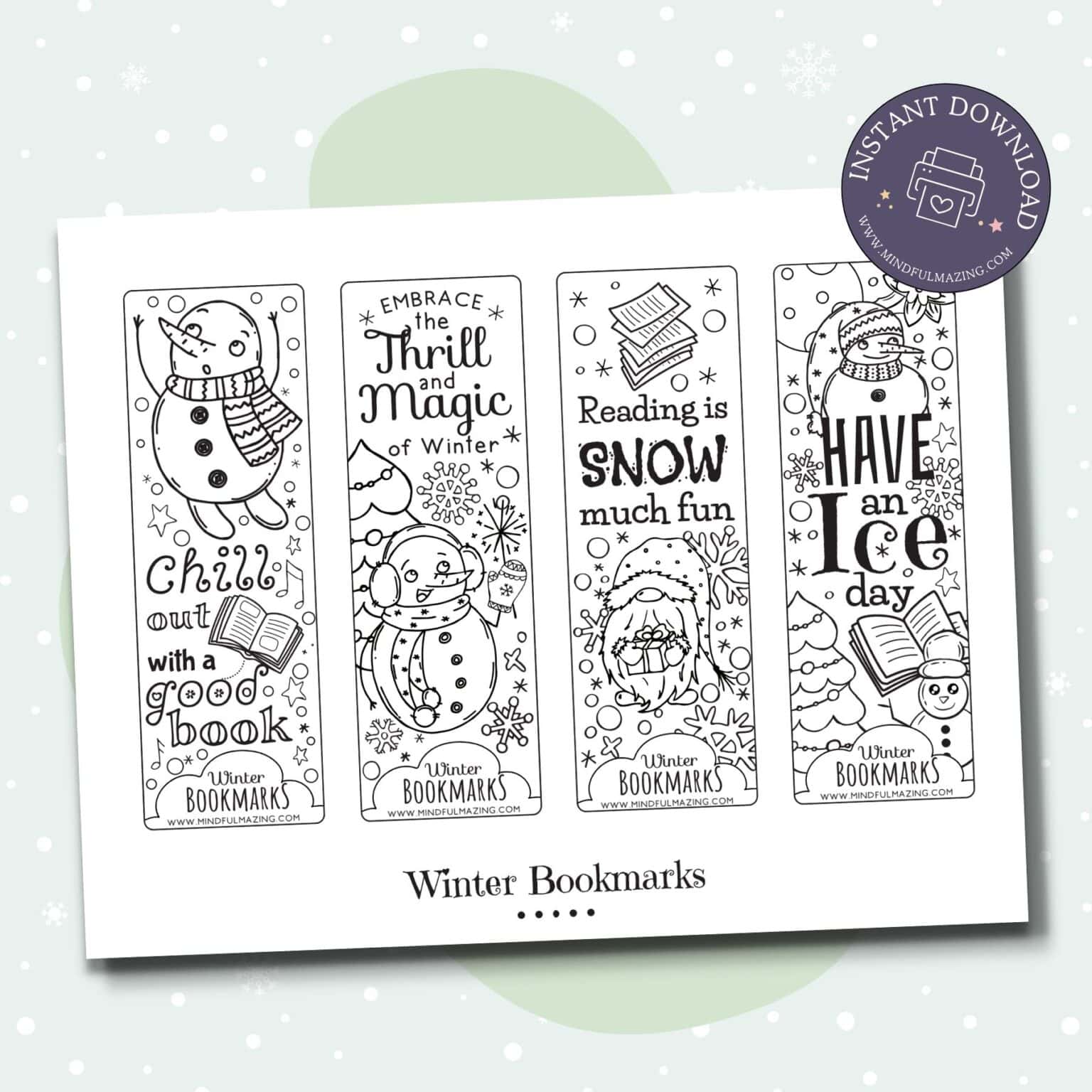 Free Printable Winter Coloring Bookmarks • Mindfulmazing.com