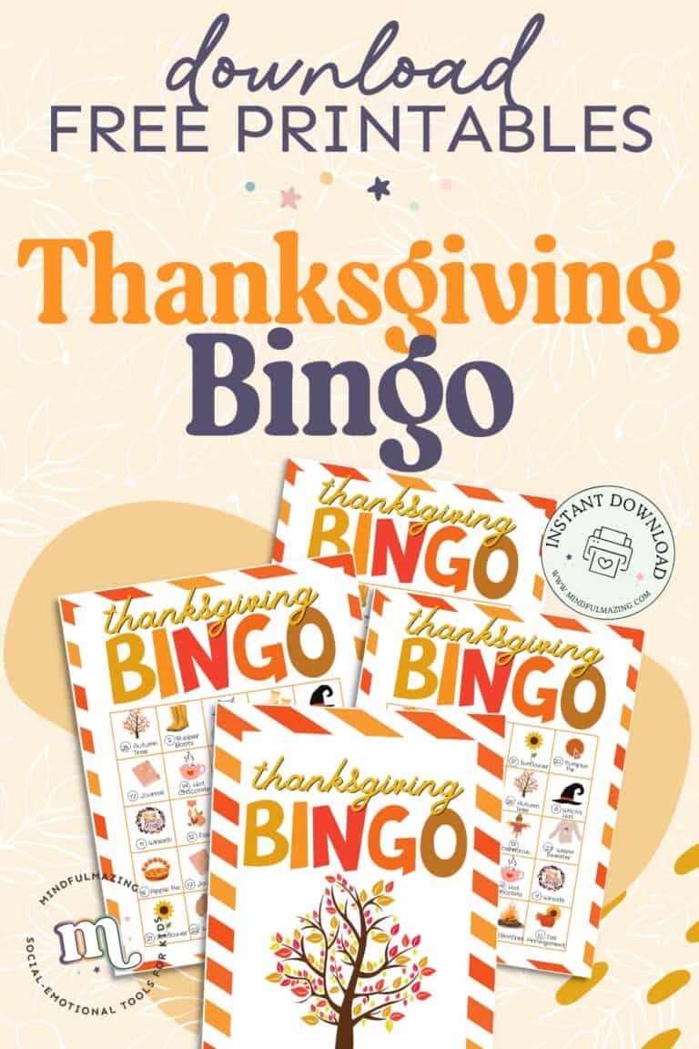 30 Free Printable Thanksgiving Bingo Cards for Kids • Mindfulmazing.com