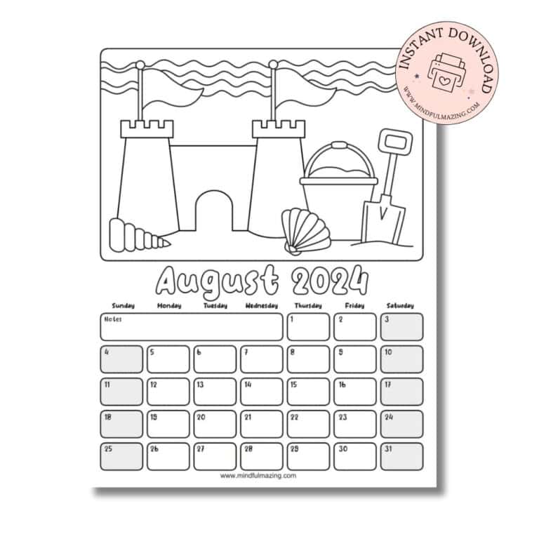 Free Printable Coloring Calendar for Kids in 2024 • Mindfulmazing.com