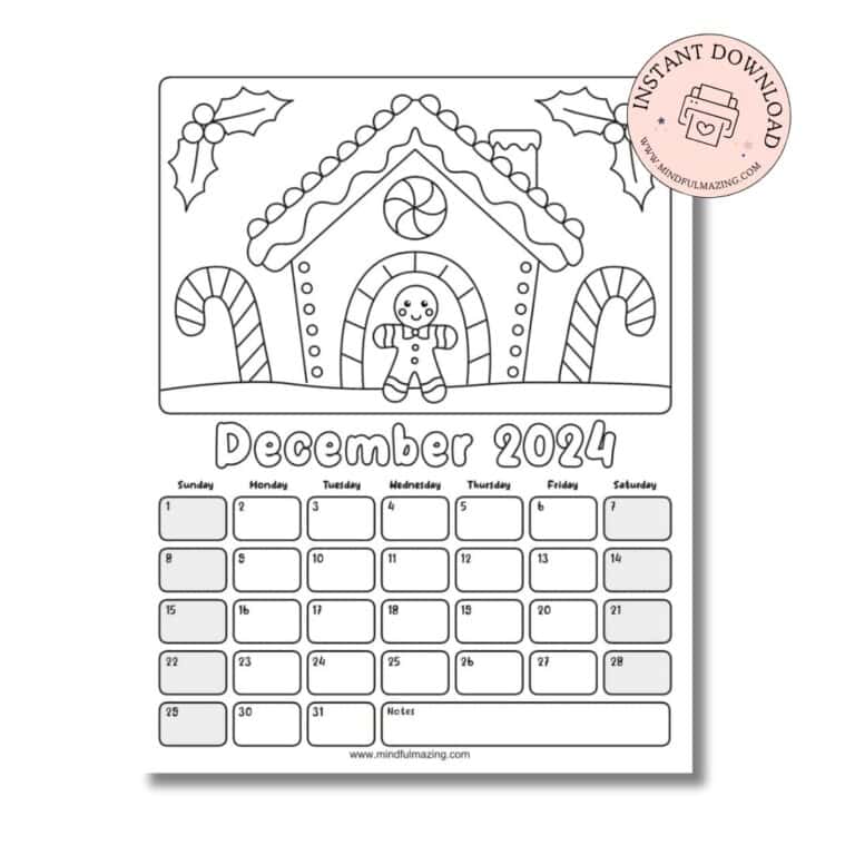 Free Printable Coloring Calendar for Kids in 2024 • Mindfulmazing.com