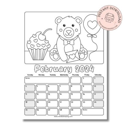 Free Printable Coloring Calendar for Kids in 2024 • Mindfulmazing.com