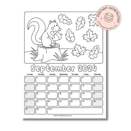 Free Printable Coloring Calendar for Kids in 2024 • Mindfulmazing.com