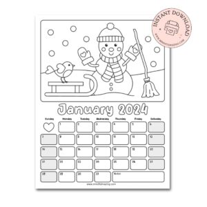 Free Printable Coloring Calendar for Kids in 2024 • Mindfulmazing.com