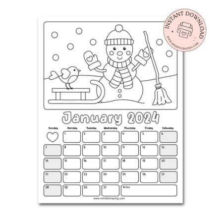Free Printable Coloring Calendar for Kids in 2024 • Mindfulmazing.com