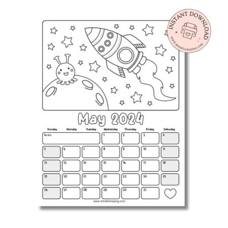 Free Printable Coloring Calendar for Kids in 2024 • Mindfulmazing.com