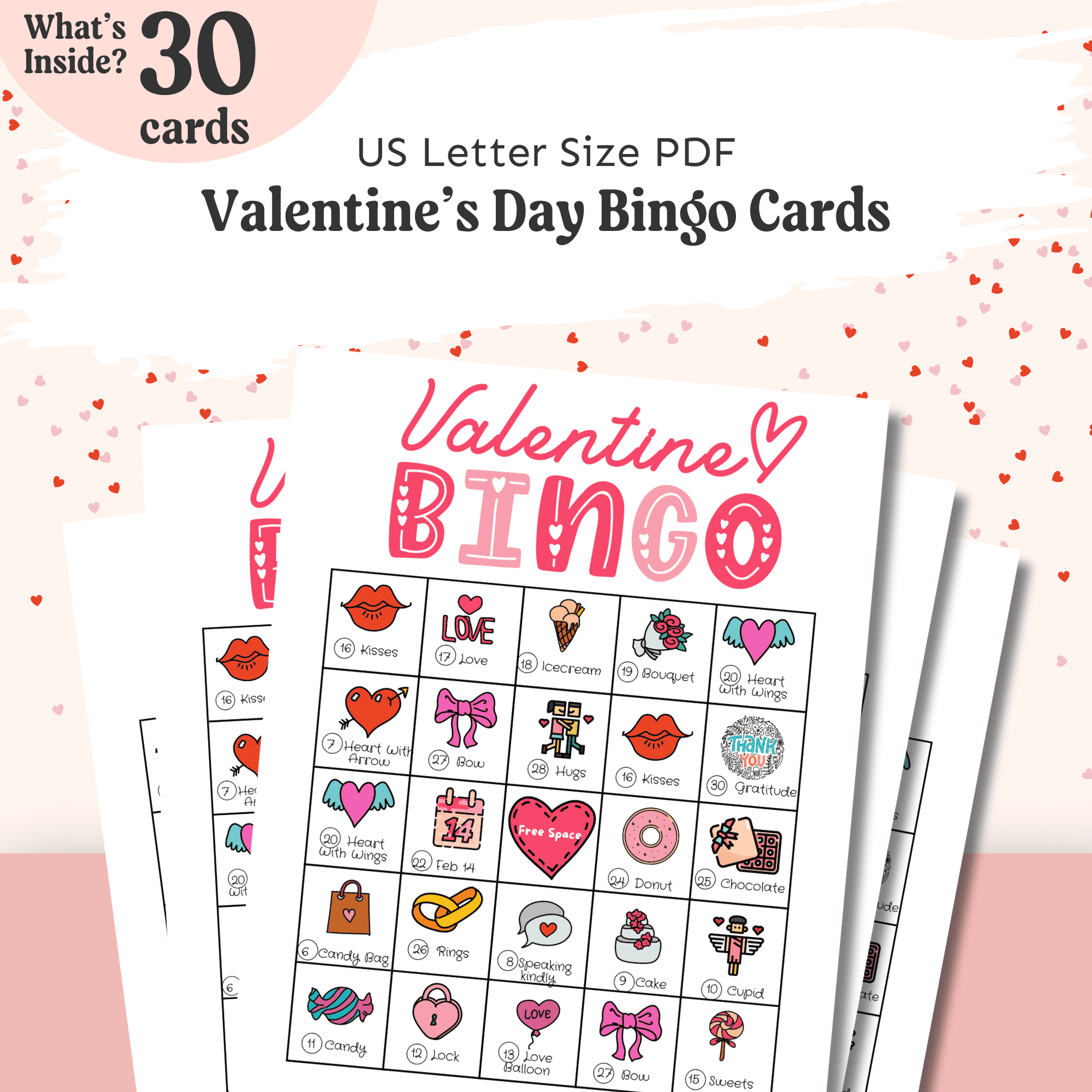 Free Printable Valentine's Bingo Game (30 Cards!) • Mindfulmazing.com