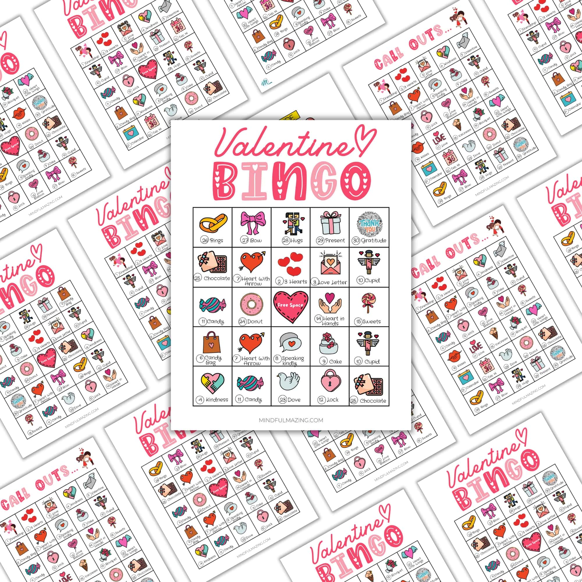 Free Printable Valentine's Bingo Game (30 Cards!) • Mindfulmazing.com