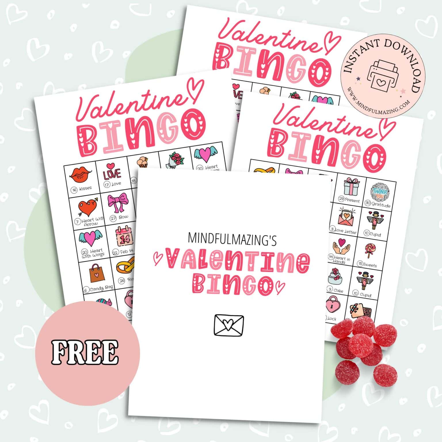 Free Printable Valentine's Bingo Game (30 Cards!) • Mindfulmazing.com