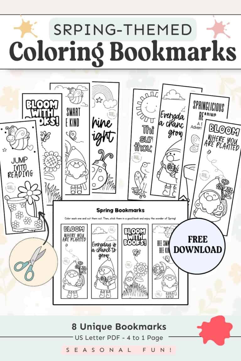 8 Free Printable Spring Coloring Bookmarks For Kids • Mindfulmazing.com