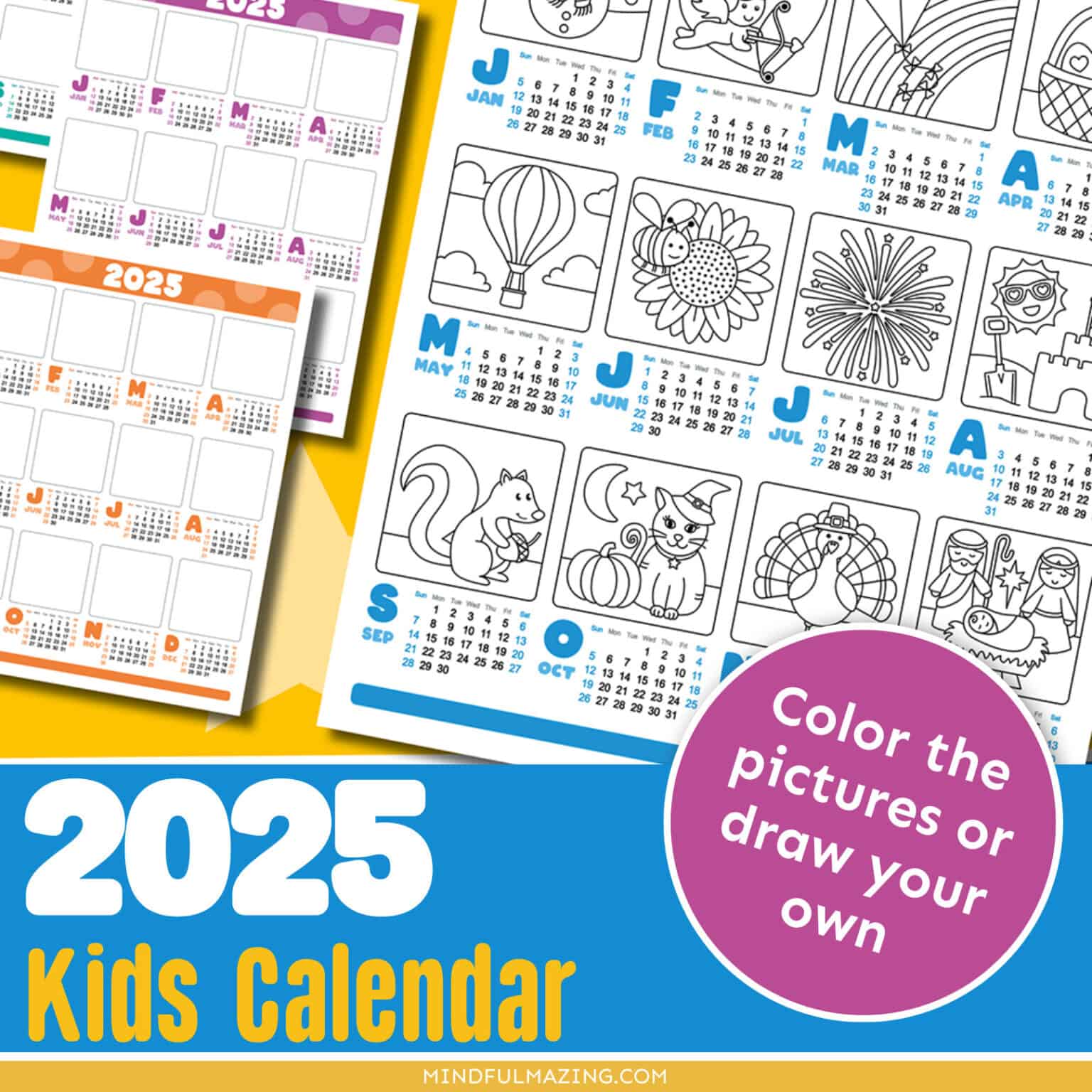 8 Free One-Page Yearly Calendars for 2025 [Color & Draw ...