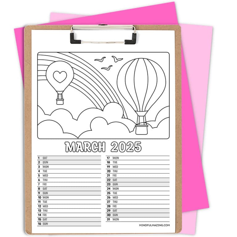 Free Printable 2025 Monthly Calendar for Kids [Lined] • Mindfulmazing.com