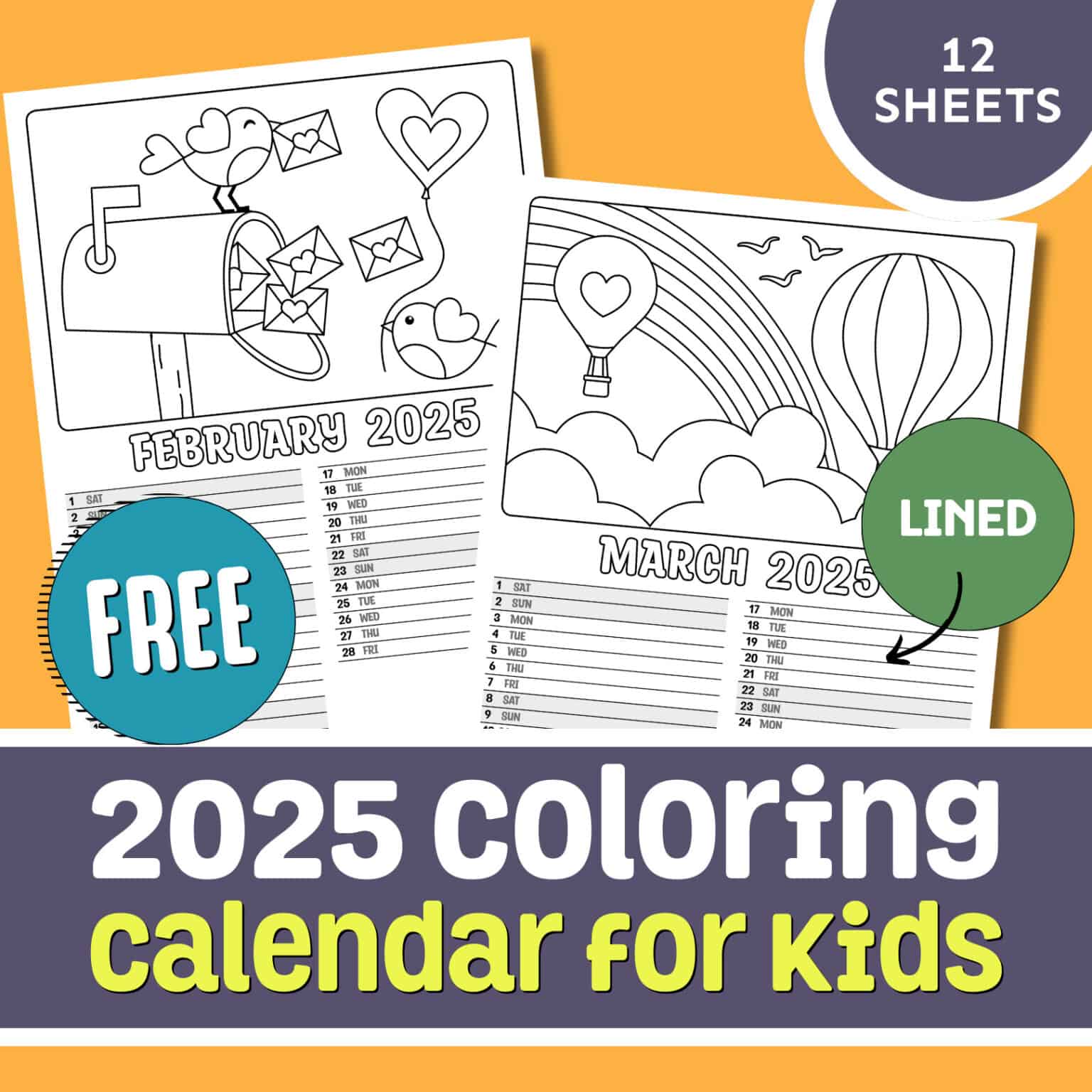 Free Printable 2025 Monthly Calendar for Kids [Lined] • Mindfulmazing.com