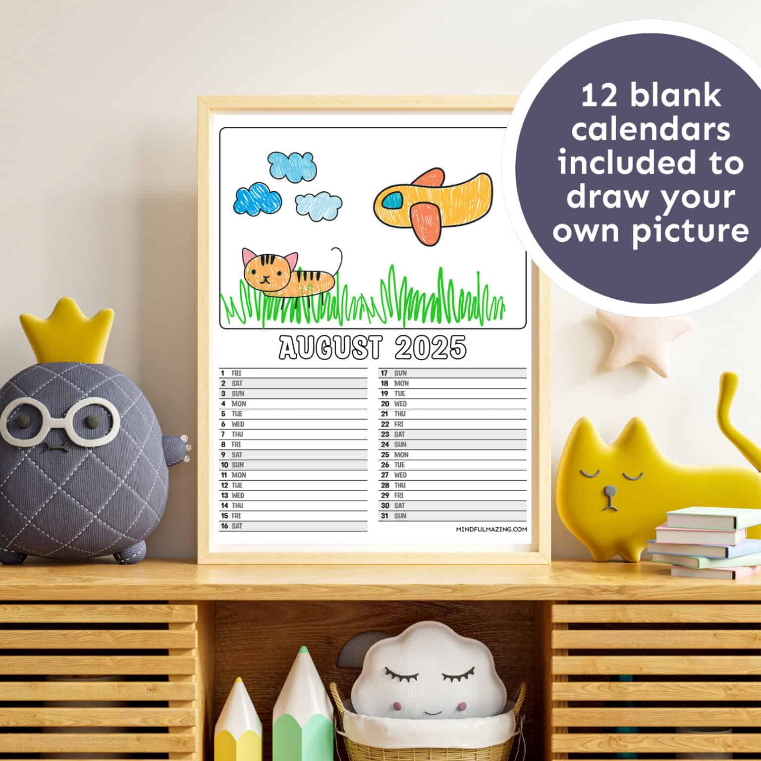 Free Printable 2025 Monthly Calendar for Kids [Lined] • Mindfulmazing.com