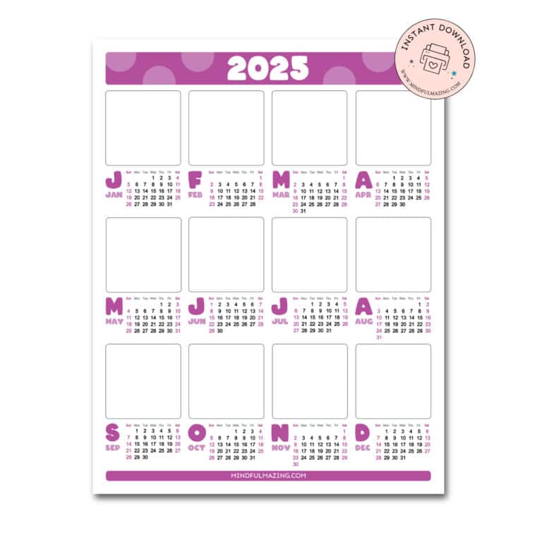 8 Free One-Page Yearly Calendars for 2025 [Color & Draw ...